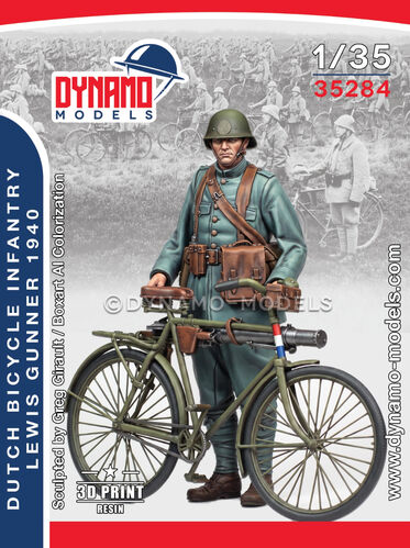 NEW! Dynamo-Models 35284 Dutch Army Bicycle Infantry - Lewis Gunner 1940 with Bicycle (1 Figure / 3D-Printed)