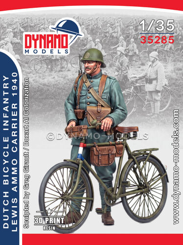 NEW! Dynamo-Models 35285 Dutch Army Bicycle Infantry - Lewis Ammo Carrier 1940 with Bicycle (1 Figure / 3D-Printed)