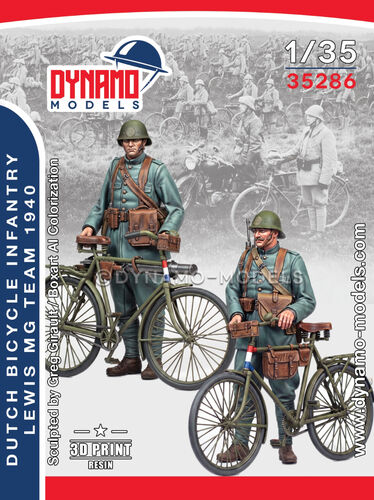 NEW! Dynamo-Models 35286 Dutch Army Bicycle Infantry - Lewis MG Team 1940 with Bicycles Set (2 Figures / 3D-Printed)
