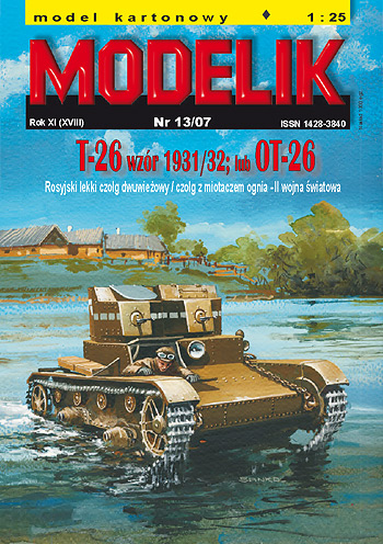 Modelik 13_07 T-26 wersja 1931/32 (dwuwieżowa) lub OT-26 rosyjski czołg lekki z II w. św.