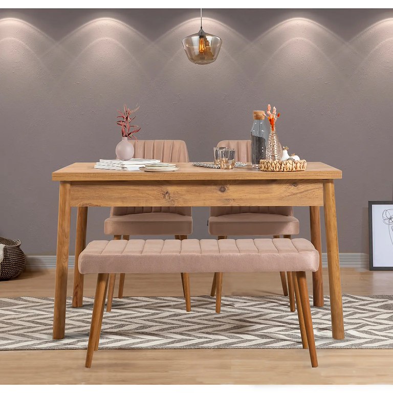 Hanah home Set trpezarijski sto, 2 trpezarijske stolice i klupa Costa Atlantic Bež