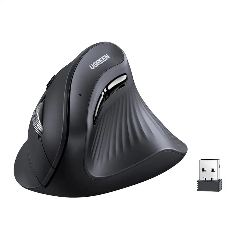 Ugreen bežični vertikalni miš 25444, Bluetooth + 2.4G, 4000 DPI, Crni