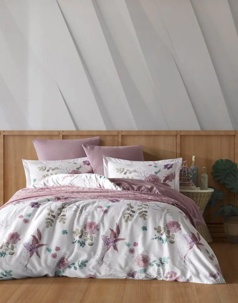 L'Essentiel Maison Ranforce posteljina Larin, 240x220cm, Belo-ljubičasta