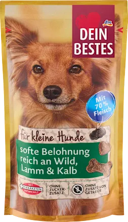 DEIN BESTES
Dopunska hrana za pse - meke grickalice divljač, jagnjetina, teletina, 60 g
Dodaci prehrani životinja