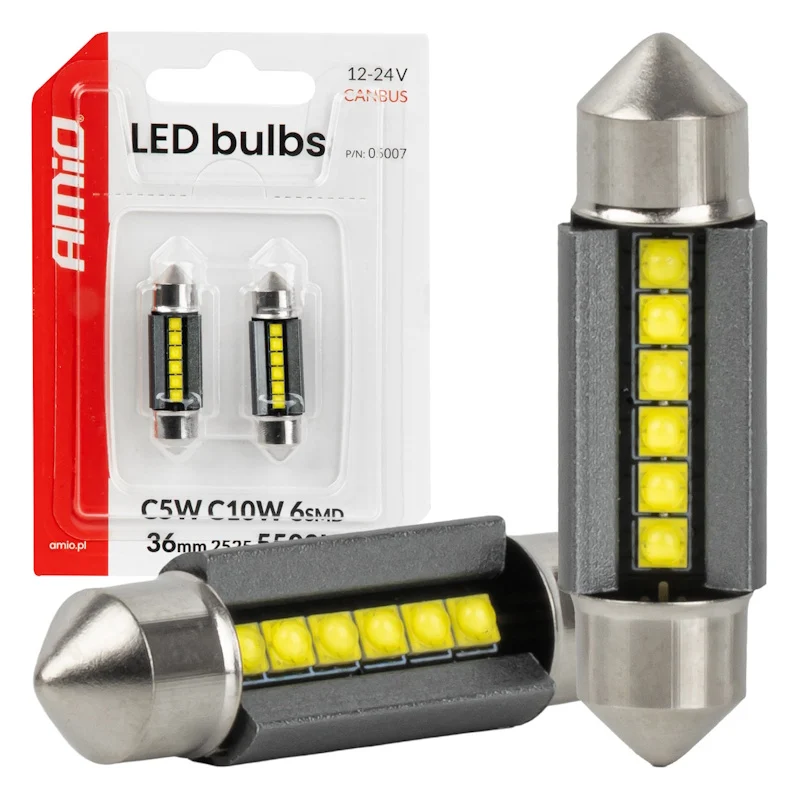 Sijalice LED C5W C10W Canbus 12/24V 6 SMD 36mm (2 kom) – Amio 05007