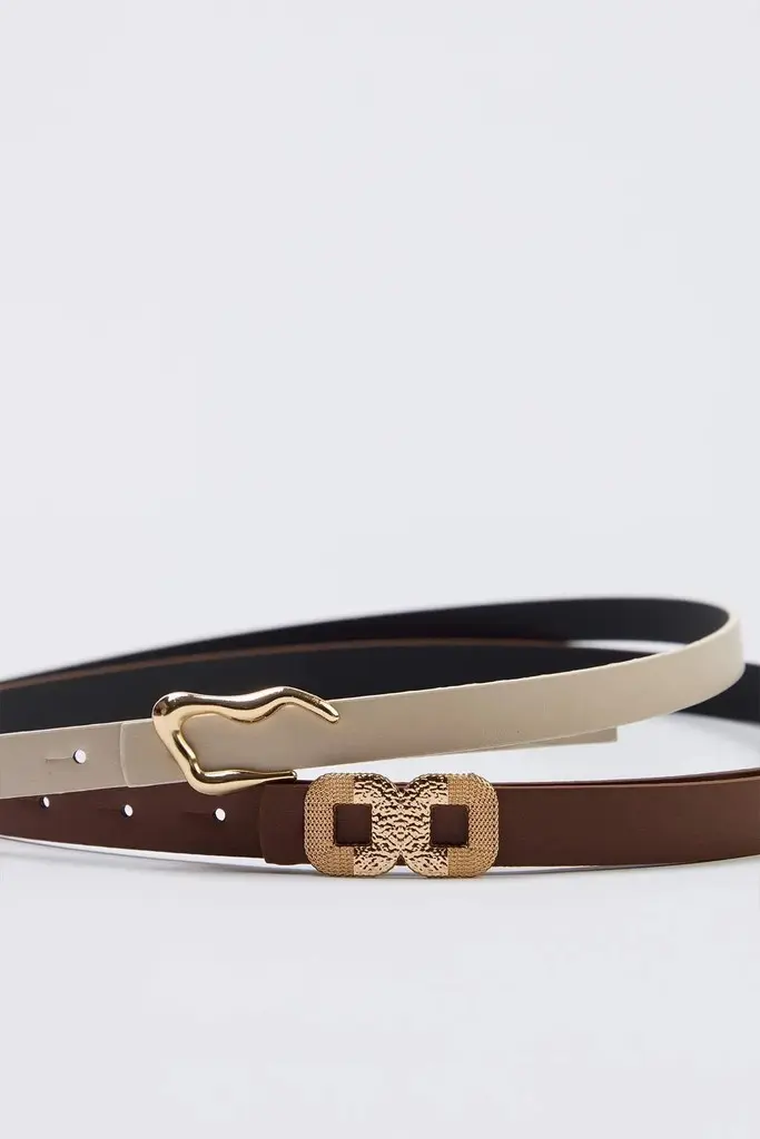 TRENDYOL ženski set kožna pojasna dva komada Twoaw25Ke00000, Taba-Beige-Braon