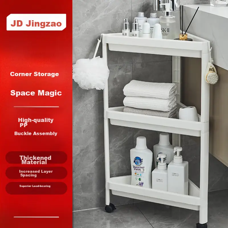 JD Original Ugaona polica sa točkićima za kupatilo, 3 nivoa, Bela