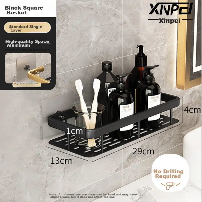 Xinpei Polica za kupatilo, 30 cm, Crna