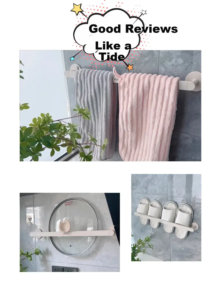 Ecoco Towel Rack, Bathroom No-Drill Towel Hanger, Storage Shelf, Bathroom Drying Rack for Towels And Bath Towels, E24090 White