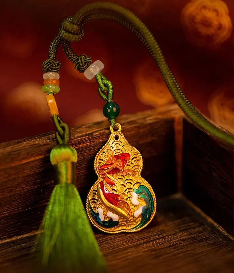 Sino-foreign Enamel Gallery Ukrasni privezak Koi šaran i tikvica, Crvena