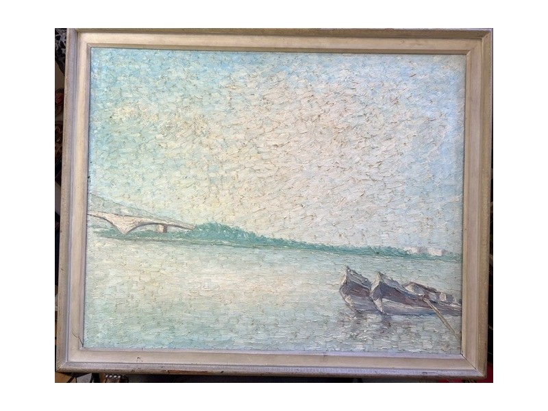 ⭐ Ilija Kolarić - Šabački most, ulje platno 89x73 cm ⭐