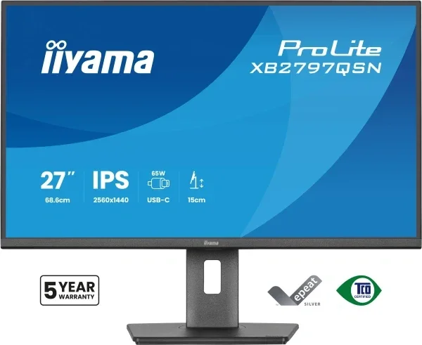 iiyama ProLite 27" monitor QHD IPS 75Hz USB-C 65W dok RJ45 pivot XB2797QSN-B1