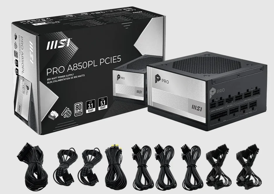 MSI PRO A850PL PCIE5 modularno napajanje 850W 80 PLUS Platinum 306-7ZPLY11-HD8