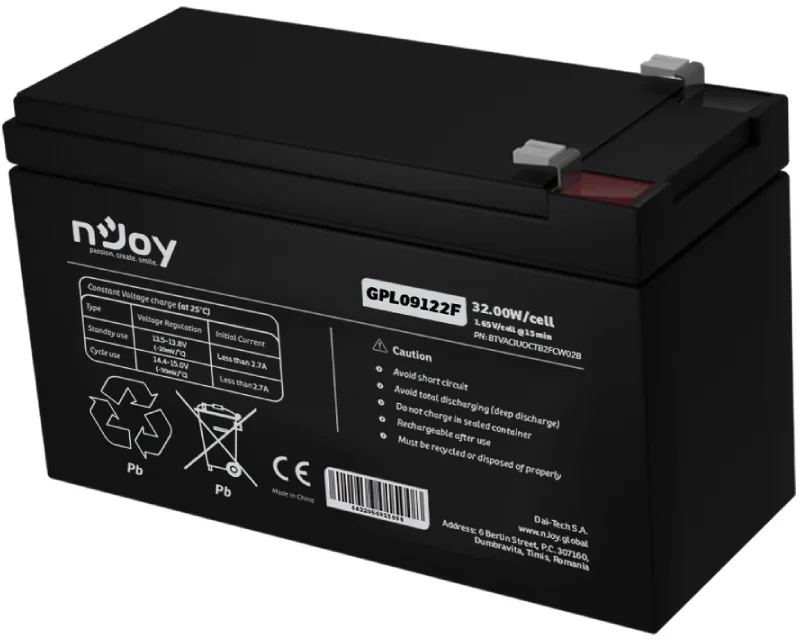 NJOY GPL09122F VRLA AGM baterija za UPS 12V 9Ah BTVACIUOCTB2FCW02B
