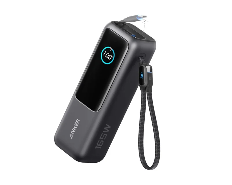 Anker power bank 25000mAh 165W sa ugrađenim USB-C kablovima za laptop crni