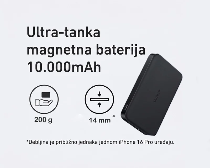 Anker MagGo magnetni bežični power bank 10000 mAh 15W crni