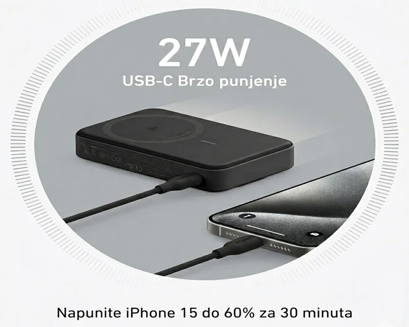 Anker MagGo bežični power bank 10000 mAh Qi2 MagSafe 27W crni