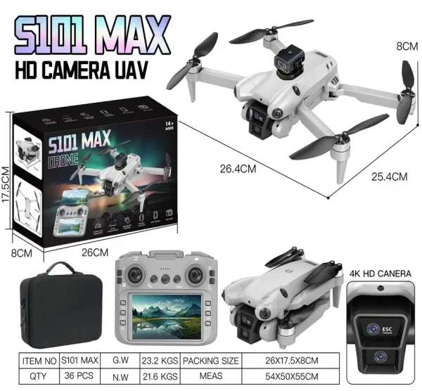 S101 MAX Brushless dečiji dron sa dve kamere, ekranom 4.3" i torbom