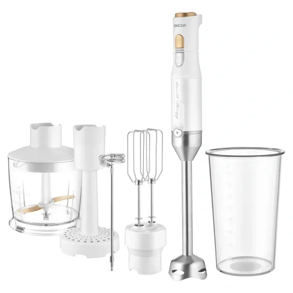 Sencor štapni blender 1200W 4 titanijumska sečiva sa seckalicom i gnječilicom beli SHB 6441WH