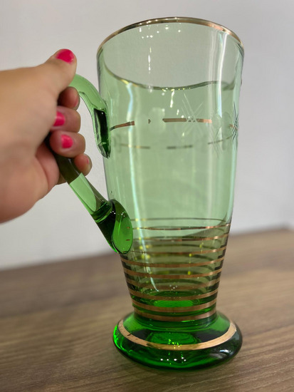 Vintage ceski stakleni bokal sa pozlatom