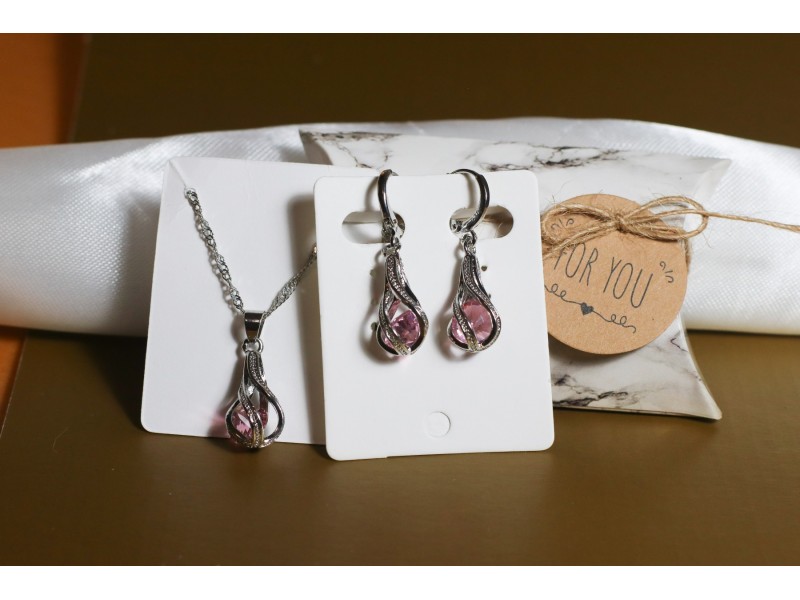 Roze set nakita (ogrlica i minđuše) žig 925