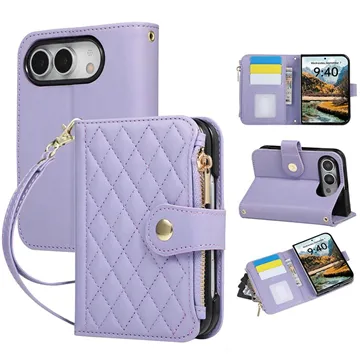 IPHONE DUO LUXURY QUILTED WALLET CASE - PURPLE