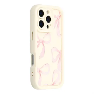 IPHONE 16 PRO MAX STYLISH SHOCKPROOF TPU CASE WITH RAISED EDGES - WHITE / BIG BOW