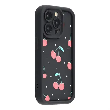 IPHONE 12 PRO STYLISH SHOCKPROOF TPU CASE WITH RAISED EDGES - BLACK / CHERRIES