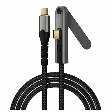 USB-C 3.2 CABLE WITH FOLDABLE STAND - 20GBPS, 4K 60HZ, 2M - BLACK