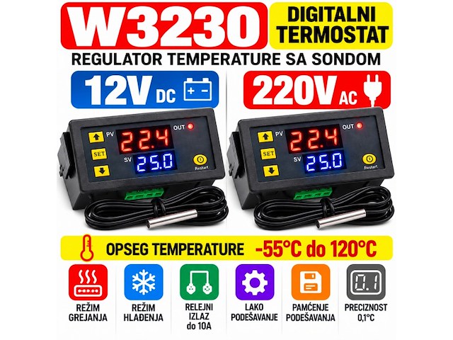 Digitalni termostat 12V 220V regulator temperature