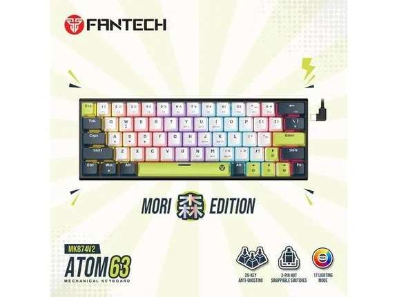 Tastatura mehanička Gaming Fantech MK874V2 RGB Atom 63 Mori bela (red switch)