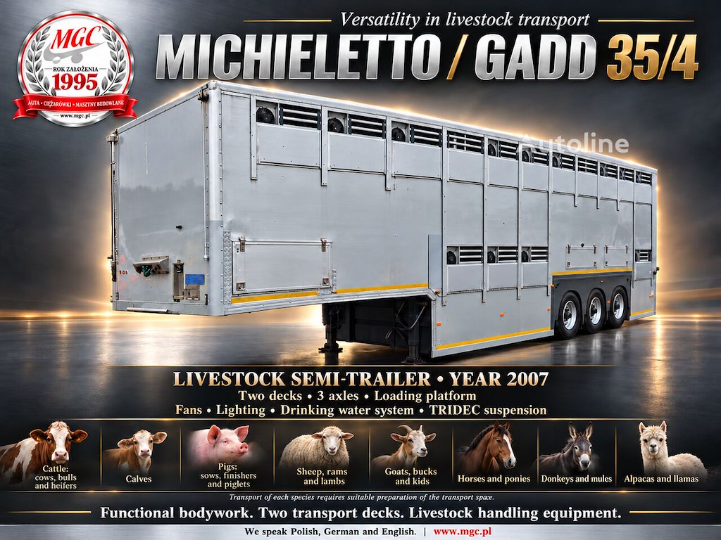 Gray & Adams Michiletto GADD 3T/4 - Serviced - Tridec poluprikolica za prevoz stoke