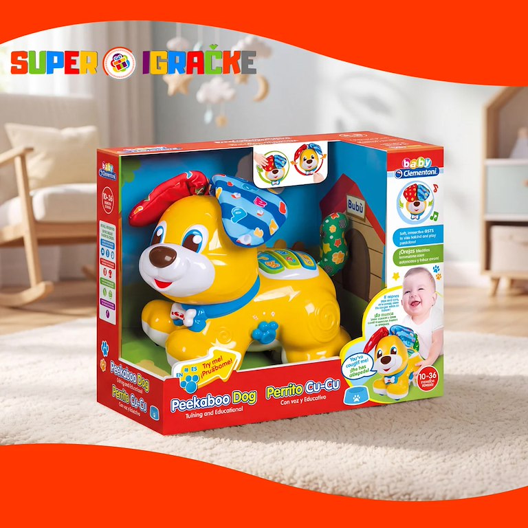 CLEMENTONI - PEEKABOO KUCA KOJA IGRA ŽMURKE
CLEMENTONI - PEEKABOO KUCA KOJA IGRA ŽMURKE JE INTERAKTIVNO KUČENCE KOJE SE KREĆE, REAGUJE NA DETE I PRETVARA KLASIČNU IGRU ŽMURKE U VESELU IGRU JURENJ...