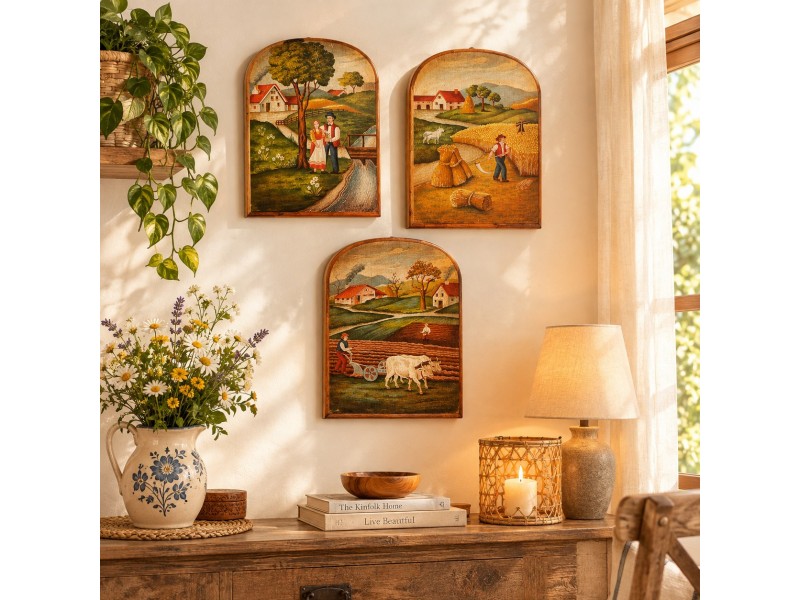 Antikvarne drvene slike triptih Rita Simonetto Woodart