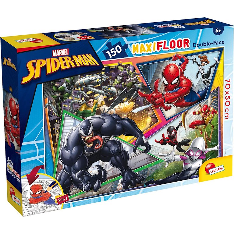 Slagalica Lisciani 150pcs Maxi Marvel Spiderman 2u1 slozi i oboji 104758