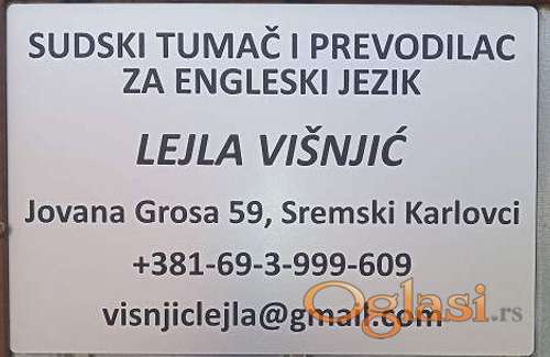 Sudski prevodilac i tumač za engleski jezik, Sremski Karlovci, Lejla Višnjić