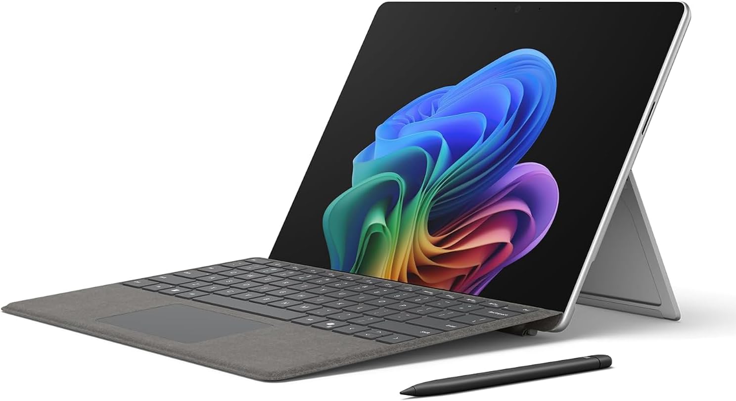 MICROSOFT SURFACE PRO (2026), 13-INCH PREMIUM PERFORMANCE 2-IN-1 LAPTOP, SNAPDRAGON X2 PLUS PROCESSOR, OLED TOUCHSCREEN DISPLAY, 16GB RAM, 256GB SSD STORAGE, WIN 11, PLATINUM, KEYBOARD & PEN BUNDLE