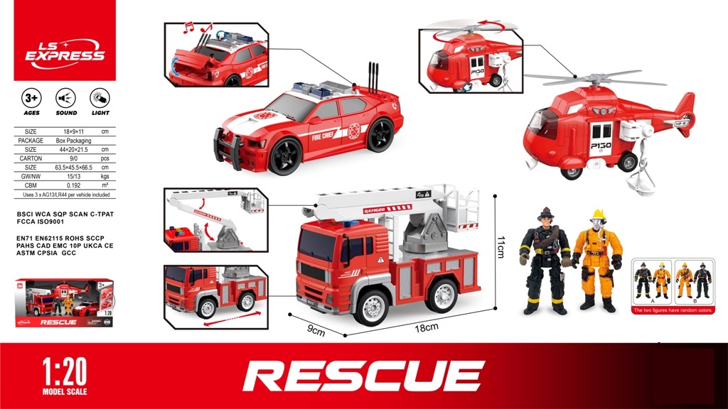 Vatrogasni set sa kamionom, automobilom i helikopterom