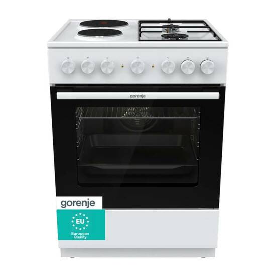 Kombinovani šporet Gorenje GK 6B40 WG, (PL+ST), 5,8kW, 60 cm, 2 ringle + 2 gorionika, Ventilatorska rerna, Bela boja