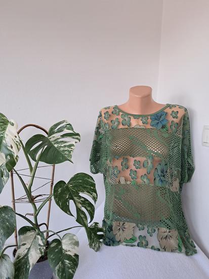 Zelena mrezasta cvetna bluza vel XL XXL