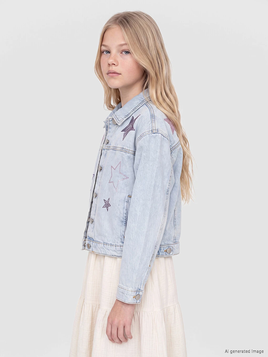 LCW Kids Teksas Jakna Za Devojčice Ukrašena Cirkonima