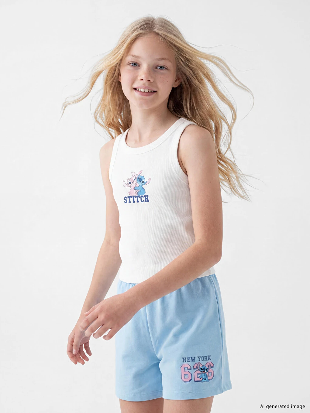 LCW Kids Dečija Majica Na Bretele Sa Stitch I Angel Printom
