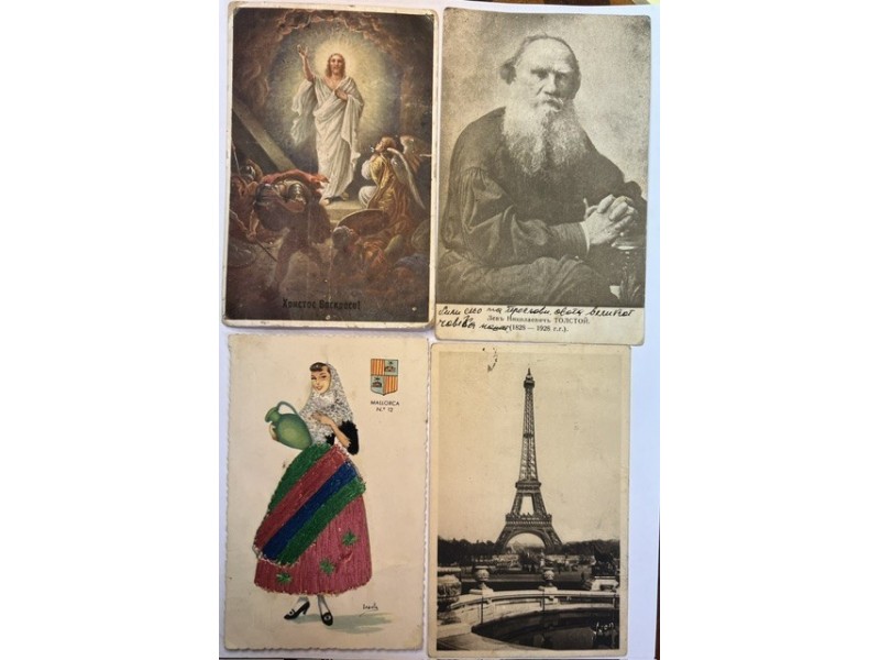4 razglednice TOLSTOJ Pariz Majorka Vaskrs 1925-1933