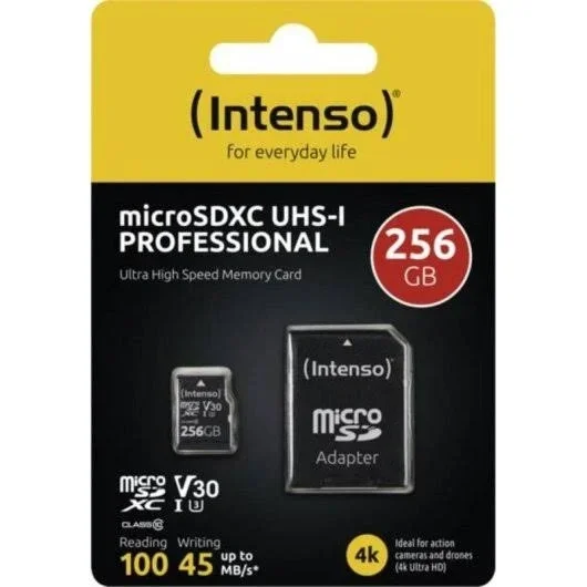 Intenso Professional microSDXC memorijska kartica 256GB UHS-I U3 V30 sa SD adapterom 3433492