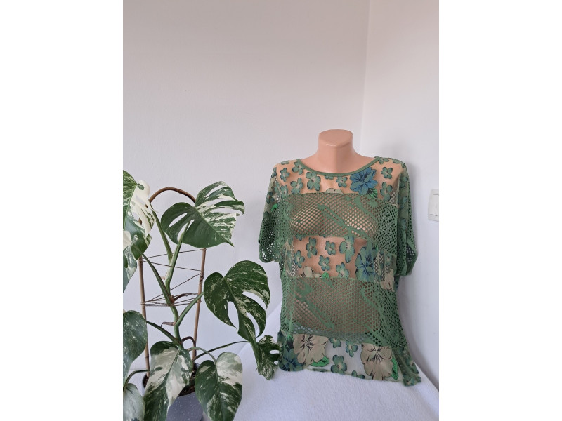 Zelena mrezasta cvetna bluza vel XL XXL