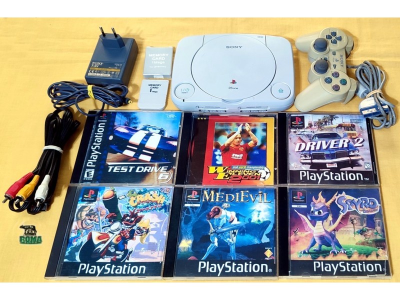 PS1 - Čipovan SCPH 102, 1 džoj, 6 Igrica, M. kartica