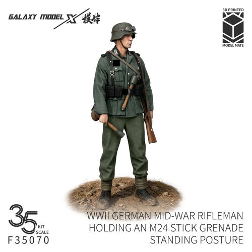 NEW! Galaxy-Model F35070 German WWII Mid-War Rifleman Holding an M24 Stick Grenade Standing Posture (1 Figure / 3D-Printed)