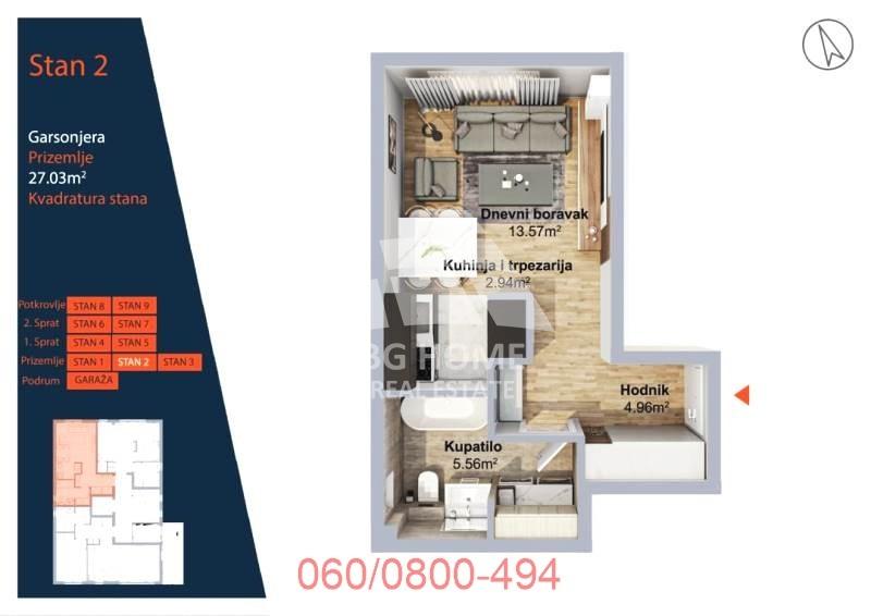 Garsonjera na prodaju, Lekino Brdo, Beograd, 27m², 125.000 €