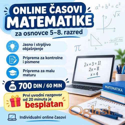 ONLINE ČASOVI MATEMATIKE ZA OSNOVCE | 5–8. RAZRED | 700 DIN