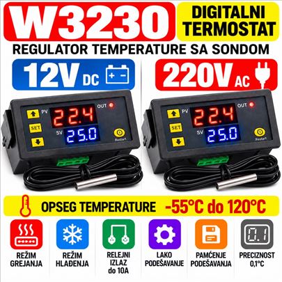 Digitalni termostat 12/220V regulator W3230